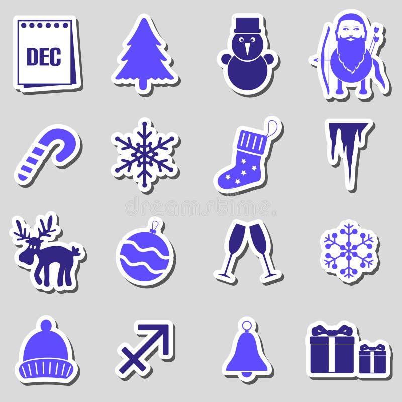 December Month Theme Set of Icons Blue and White Seamless Pattern Eps10 ...