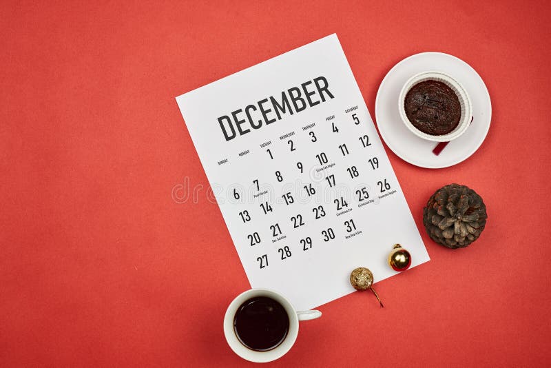 December monthly calendar stock image. Image of coffee - 201109817