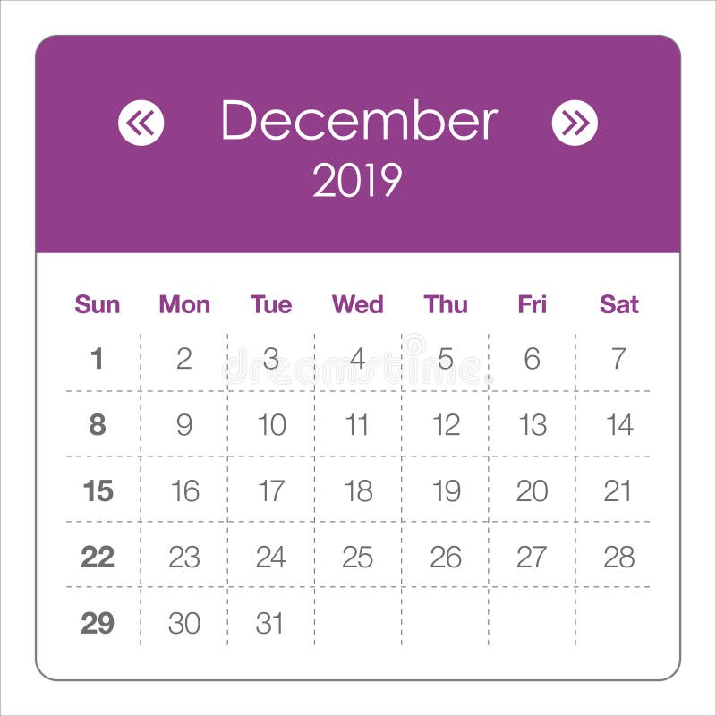 December 2019 Monthly Calendar Vector Illustration Stock Vector ...