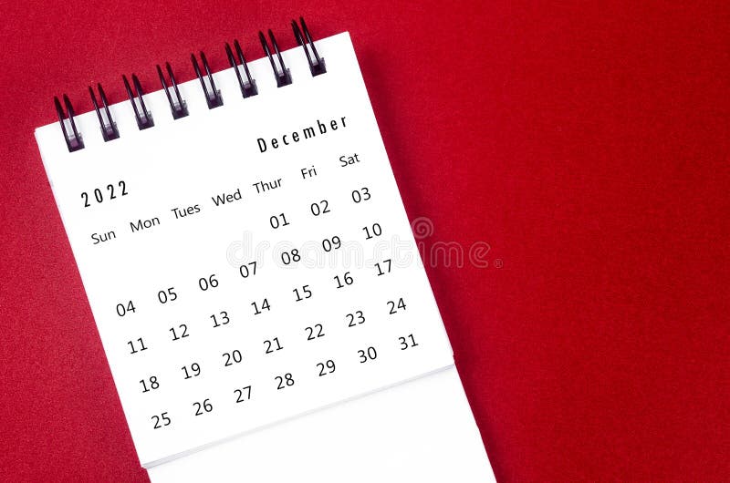 The December 2022 Monthly Desk Calendar for 2022 Year on Red Background ...