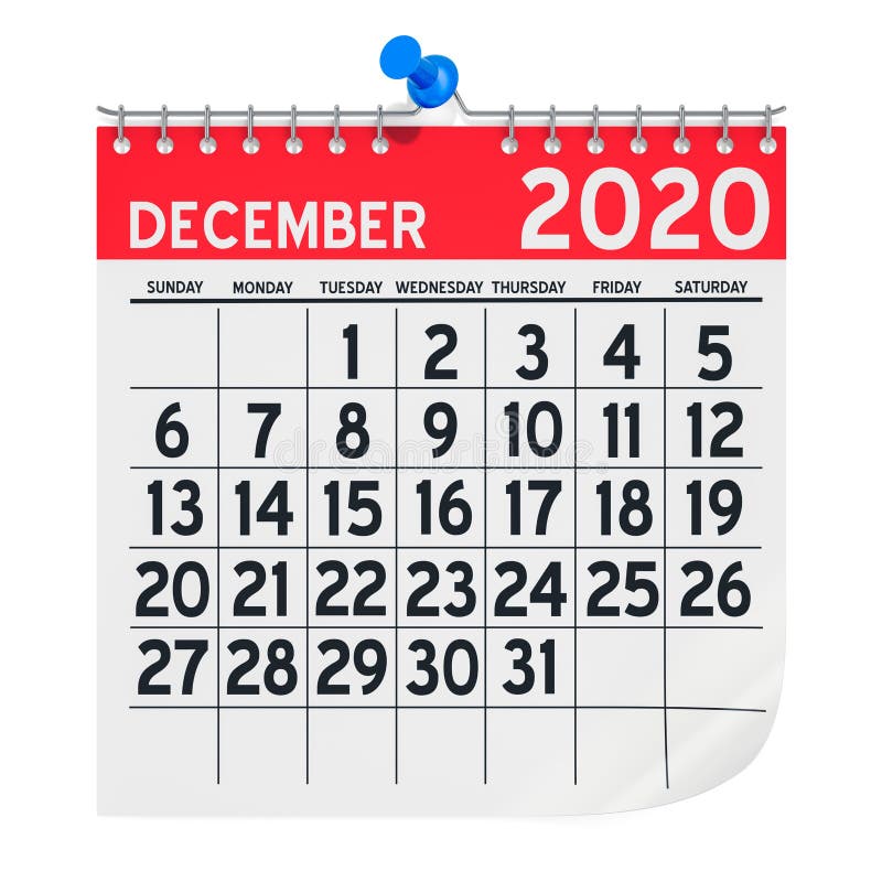 December 2020 Calendar Isolated on White Background Stock Illustration ...