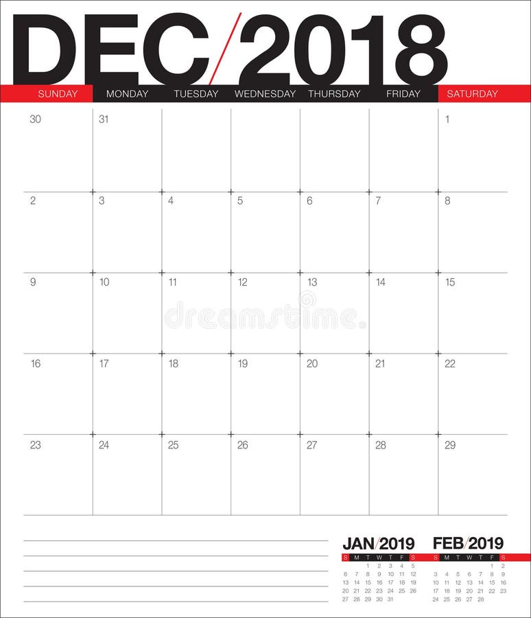 December 2018 Planner Calendar Vector Illustration Stock Vector ...