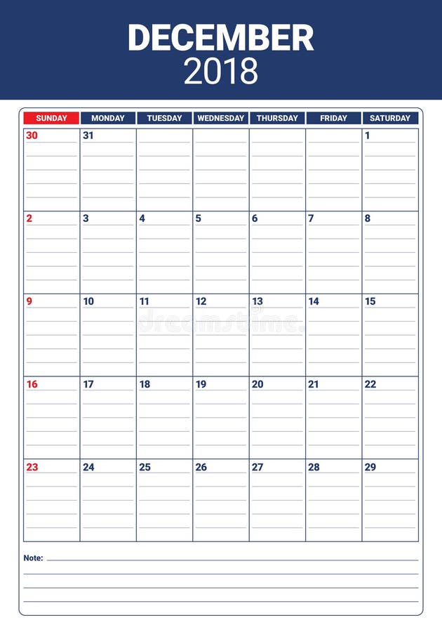 December 2018 Planner Calendar Vector Illustration Stock Vector ...