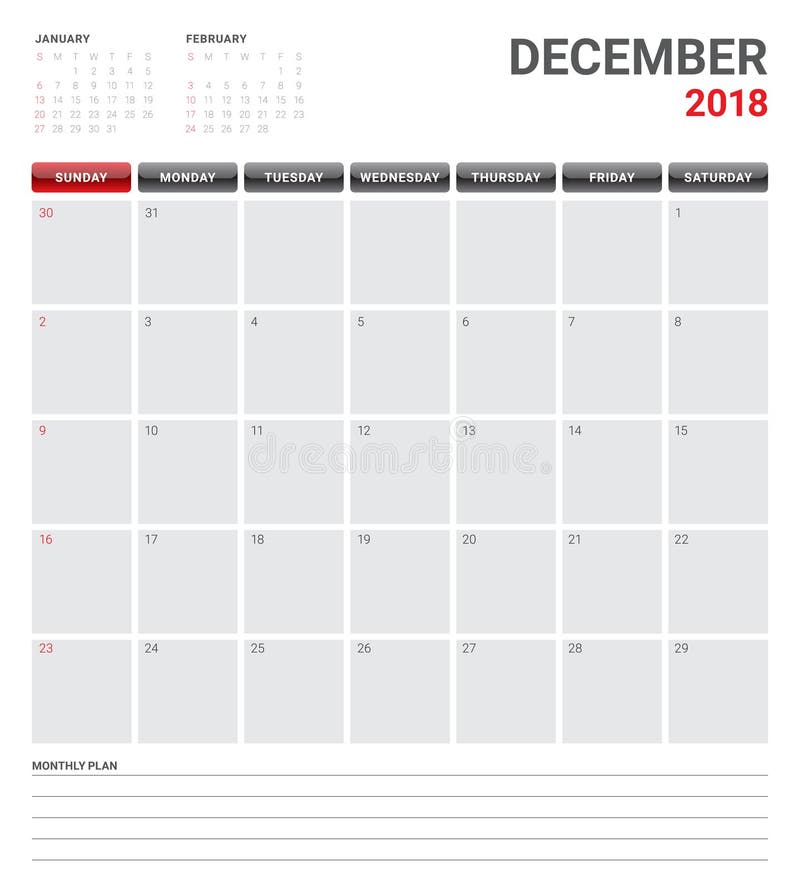 December 2018 Planner Calendar Vector Illustration Stock Vector ...
