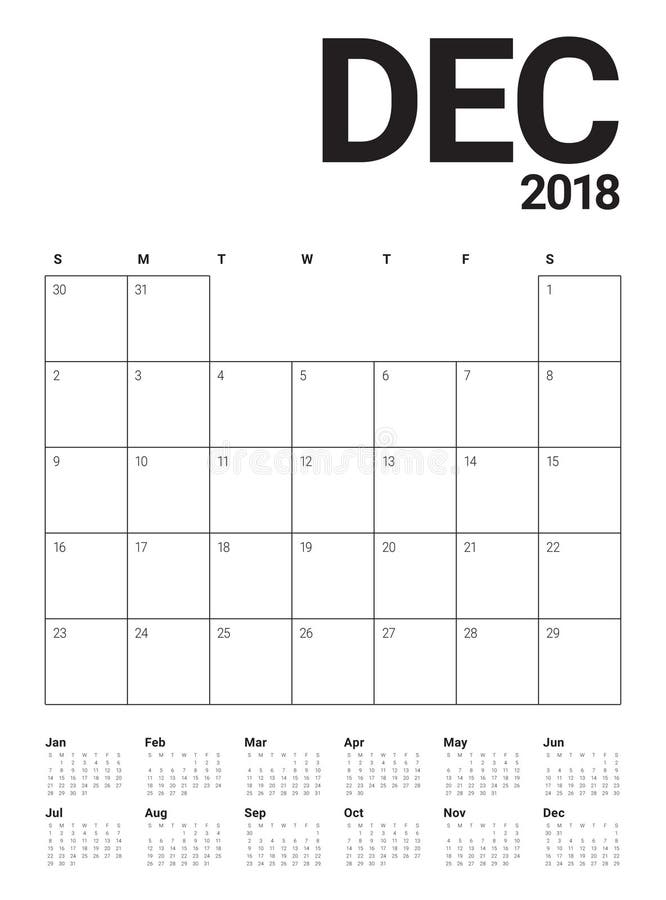 December 2018 Planner Calendar Vector Illustration Stock Vector ...