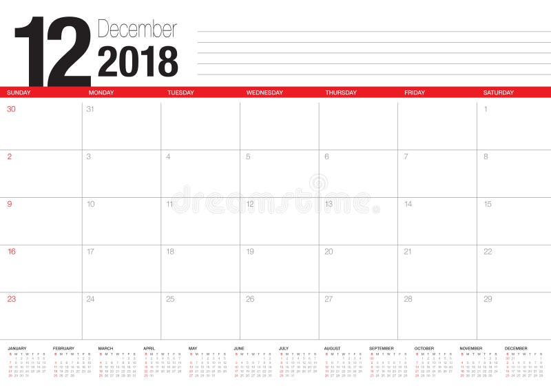 December 2018 Planner Calendar Vector Illustration Stock Vector ...