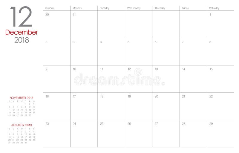 December 2018 Planner Calendar Vector Illustration Stock Vector ...