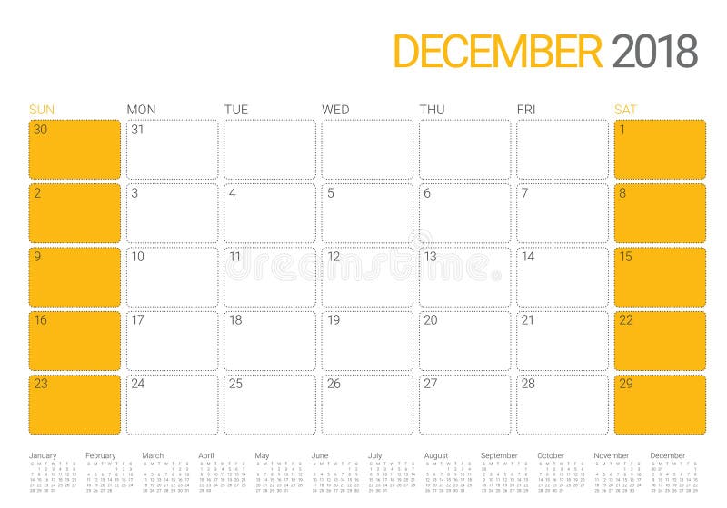 December 2018 Planner Calendar Vector Illustration Stock Vector ...