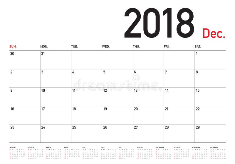 December 2018 Planner Calendar Vector Illustration Stock Vector ...
