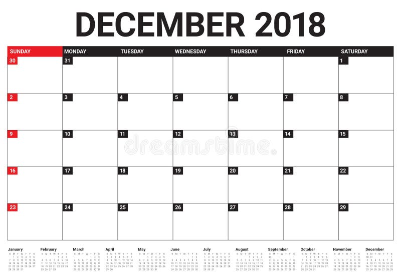 December 2018 Planner Calendar Vector Illustration Stock Vector ...