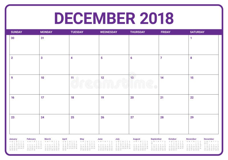 December 2018 Planner Calendar Vector Illustration Stock Vector ...