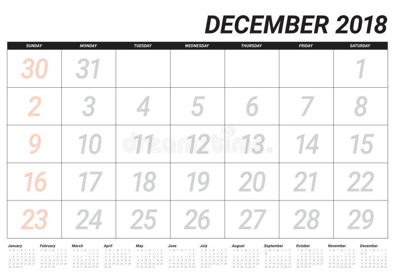 December 2018 Planner Calendar Vector Illustration Stock Vector ...