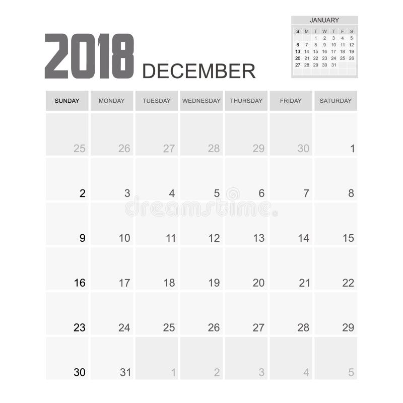 2018 DECEMBER Planner Design. Stock Vector - Illustration of calendar ...
