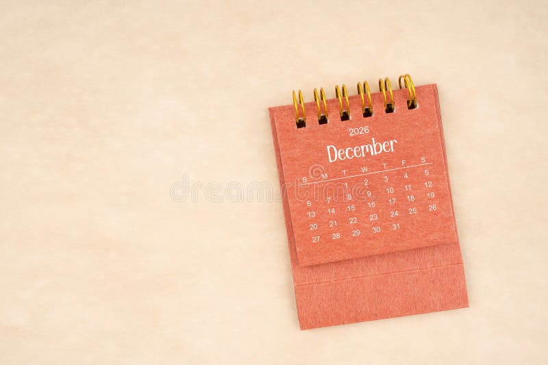 December 2026 Red Color Mini Calendar on Old Brown Paper Stock Image ...