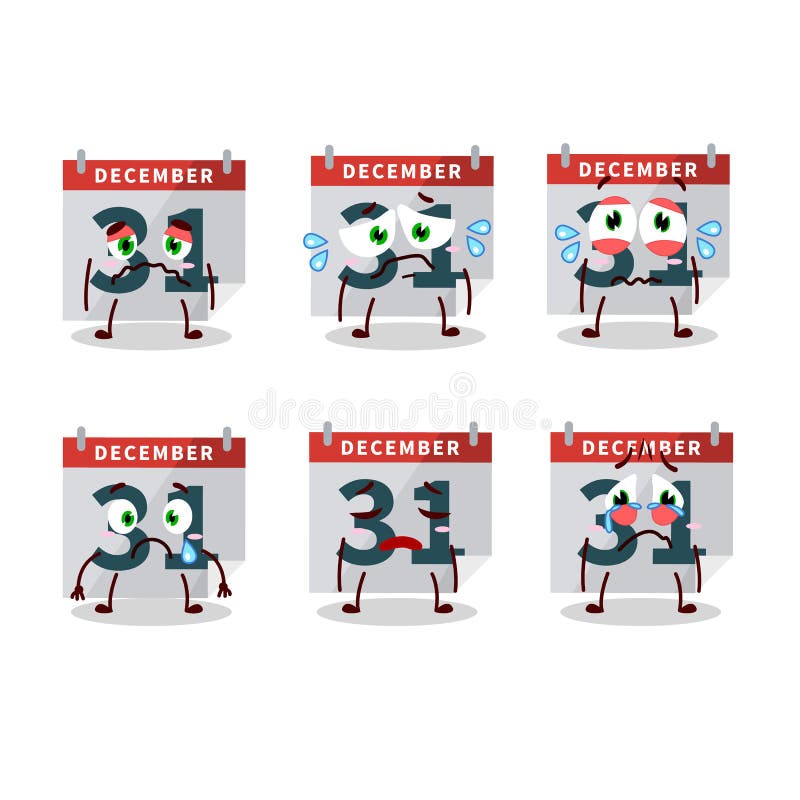 December 31th Calendar Cartoon Character with Sad Expression Stock ...