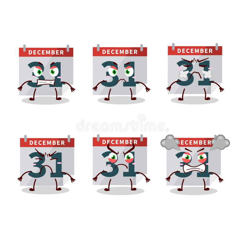 December 31th Calendar Cartoon Character with Various Angry Expressions ...