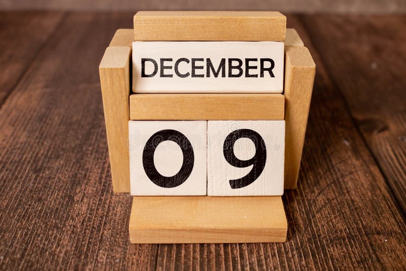 December 9th. Day 9 of Month, Calendar on Wooden Background. Winter ...