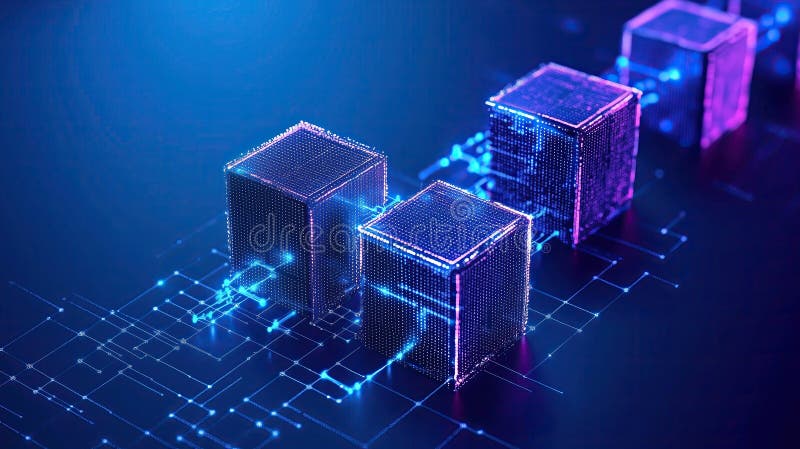 Decentralized Digital Ownership Represented by Glowing Cubes Stock ...