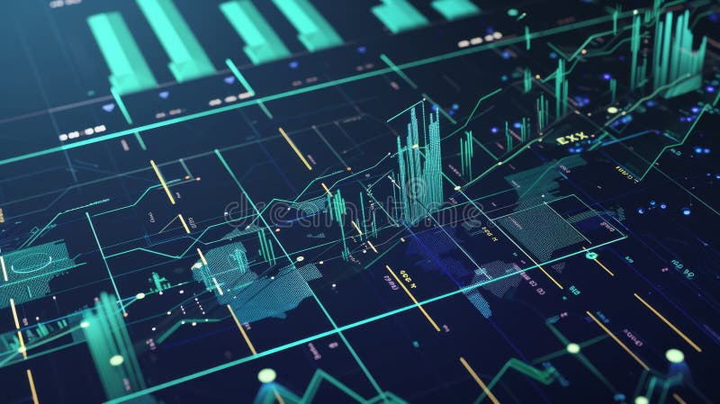 Digital Data Visualization with Bar and Line Graphs Stock Photo - Image ...