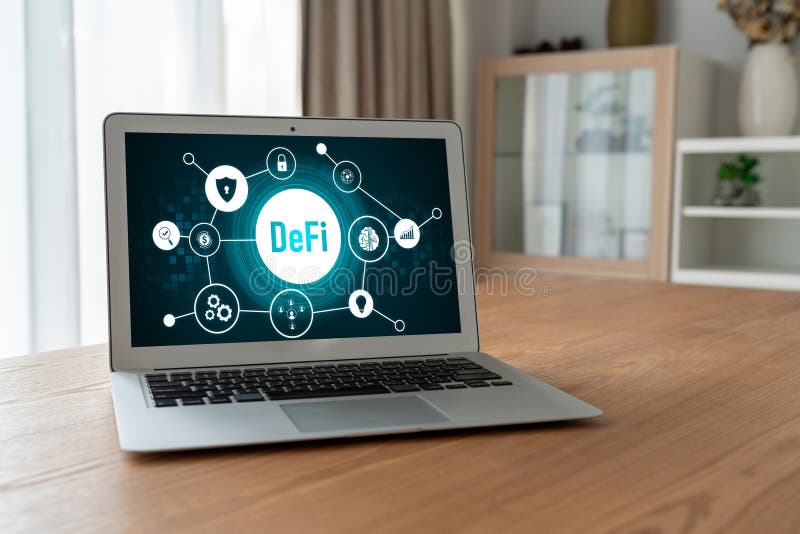 Decentralized Finance or DeFi Concept on Modish Computer Screen Stock ...