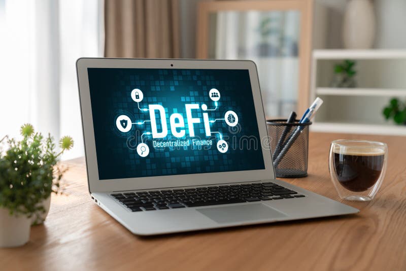 Decentralized Finance or DeFi Concept on Modish Computer Screen Stock ...