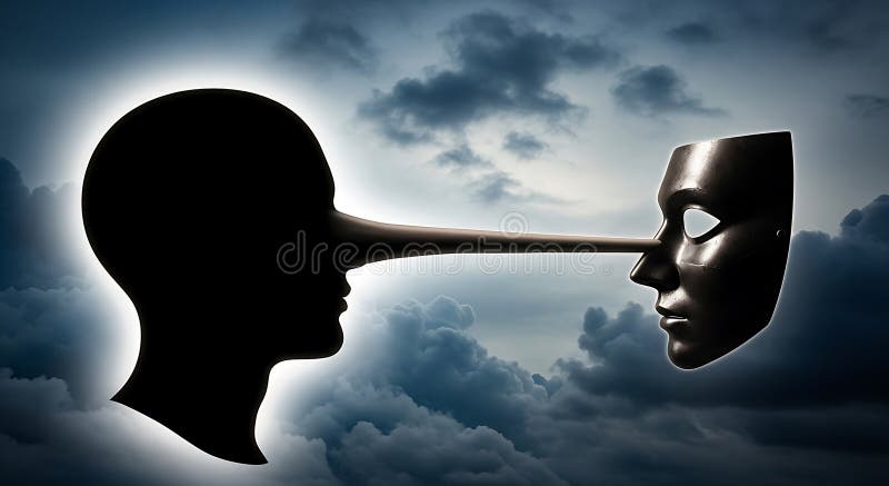 Deception and Lies Symbolized by Long Nose and Mask Stock Illustration ...