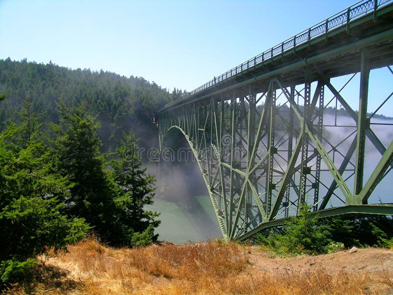 Aerial View of Deception Pass Bridge Stock Image - Image of sunshine ...