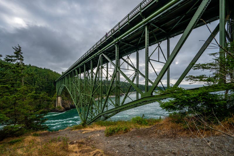Deception Pass Bridge from Underneath Salish Sea Ocean Stock Photo ...