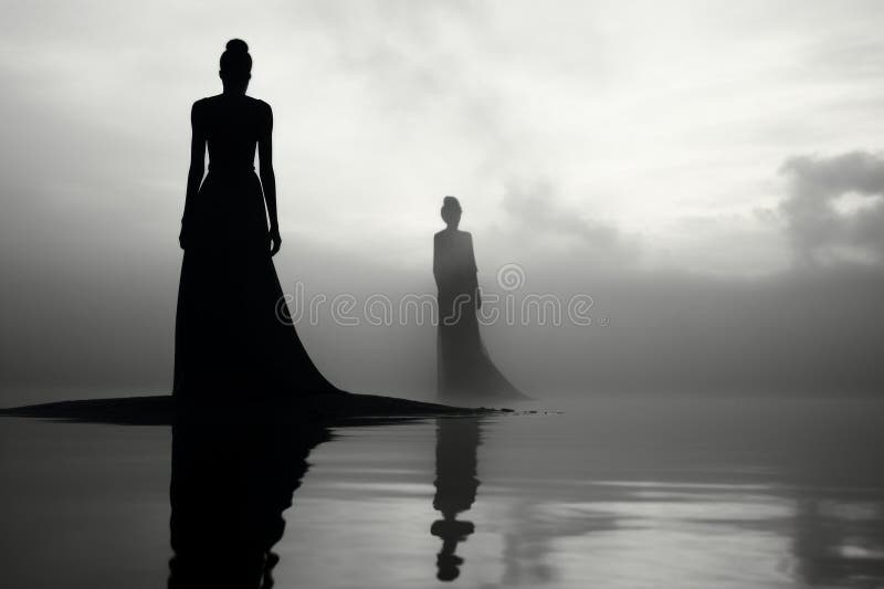 Deceptive Reflection Two Figures in Shades of Grey Creating a Negative ...