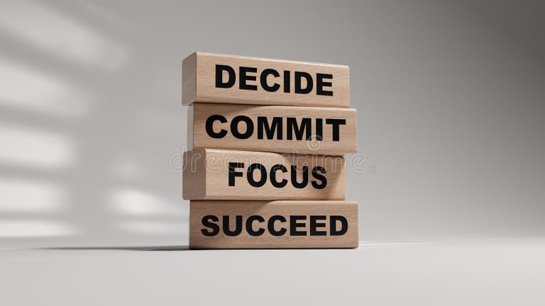 Decide Commit Focus Succeed Symbol. Concept Words Decide Commit Focus Succeed on Wooden Blocks ...