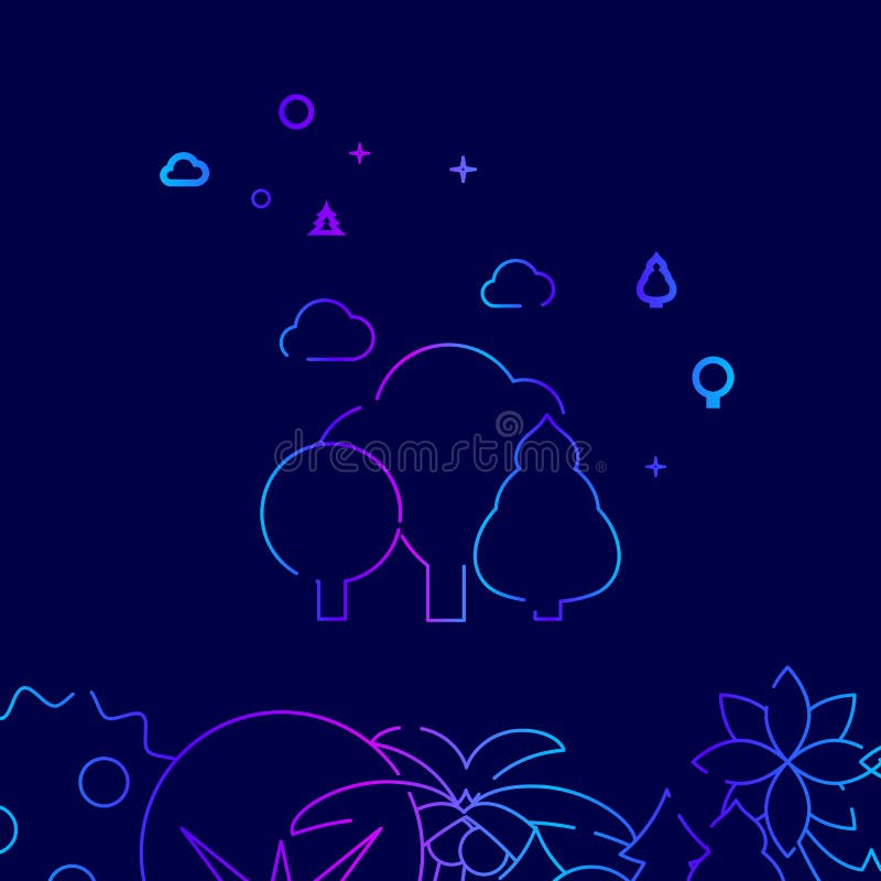Deciduous Forest Vector Line Icon, Illustration on a Dark Blue ...