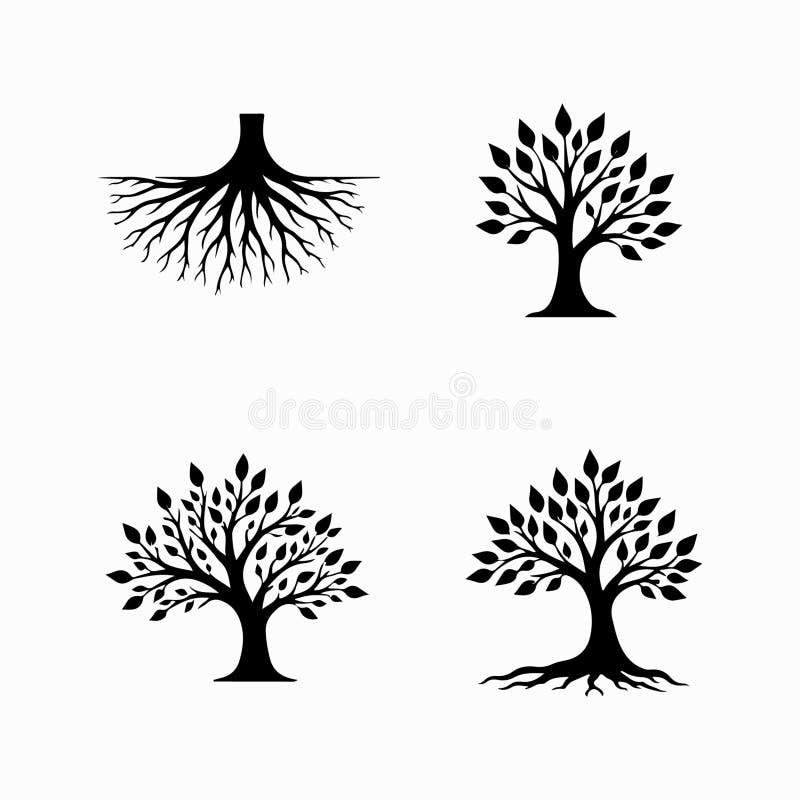 Deciduous Teak Trees. Roots Tree Vector Art Bundle Stock Vector ...