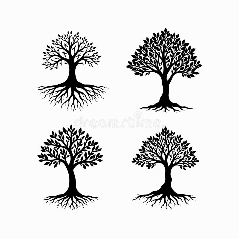 Deciduous Teak Trees. Roots Tree Vector Art Bundle Stock Vector ...