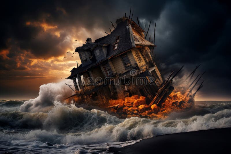 Decimated Dramatic House Destroyed. Generate Ai Stock Photo - Image of ...