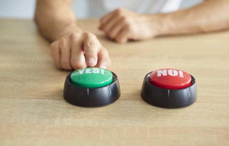 Close Up of Unknown Man Choosing Yes Answer, Pushing on Button Stock ...