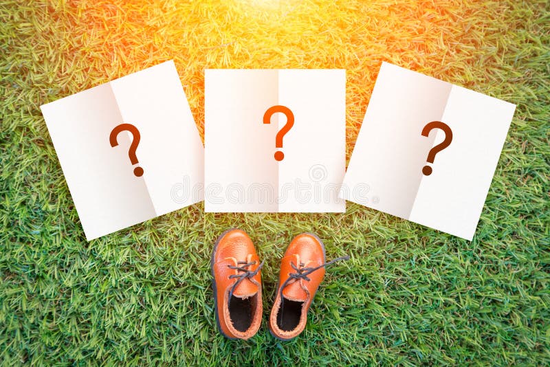 Decision Concept with Toy Leather Shoe on Grass Field Texture Ba Stock ...