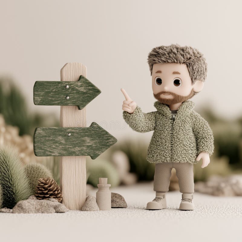 Decision Making Concept with Cartoon Character at Signpost in Nature ...