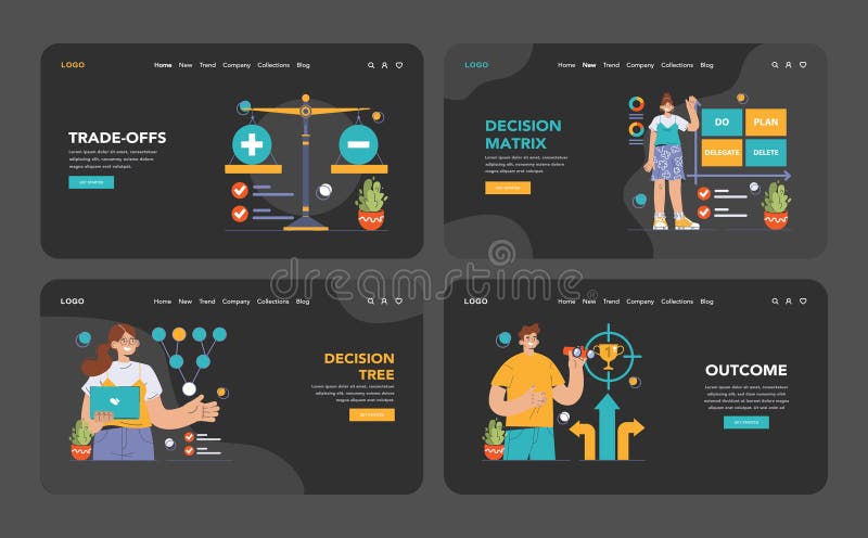 Decision-making Dark or Night Mode Web, Landing Set. Strategic Thinking ...
