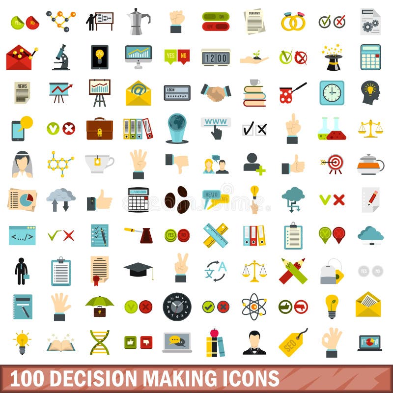 100 Decision Making Icons Set, Flat Style Stock Vector - Illustration ...