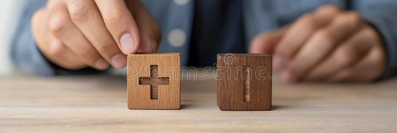 Decision Making Process Close Up of Mans Hand Placing Plus and Minus ...