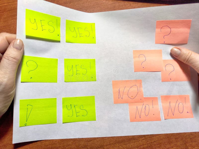 Decision-Making Process with Sticky Notes on Table. a Person is ...