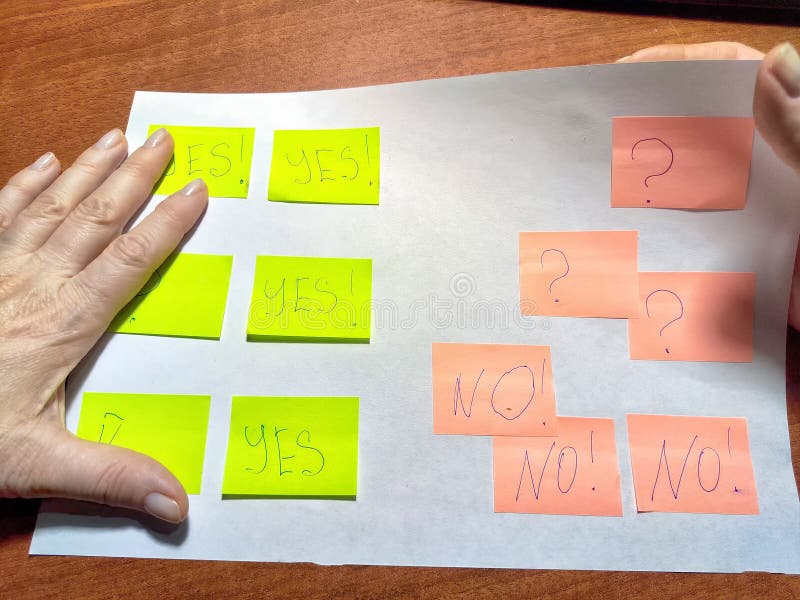 Decision-Making Process with Sticky Notes on Table. a Person is ... Decision-Making Process with Sticky Notes on Table. a Person is ...