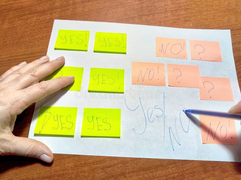 Decision-Making Process with Sticky Notes on Table. a Person is ... Decision-Making Process with Sticky Notes on Table. a Person is ...