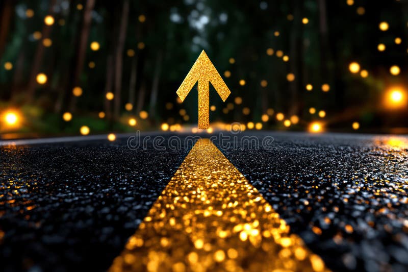 Decision Point: Conceptual Image of Asphalt Road with Directional Arrow ...
