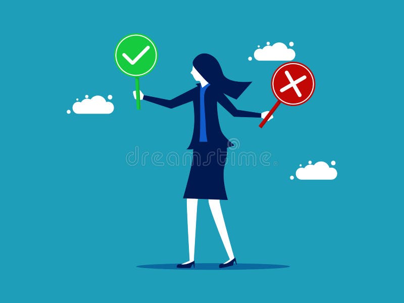 The Decision is Right or Wrong. Businesswoman Holding Right and Wrong ...