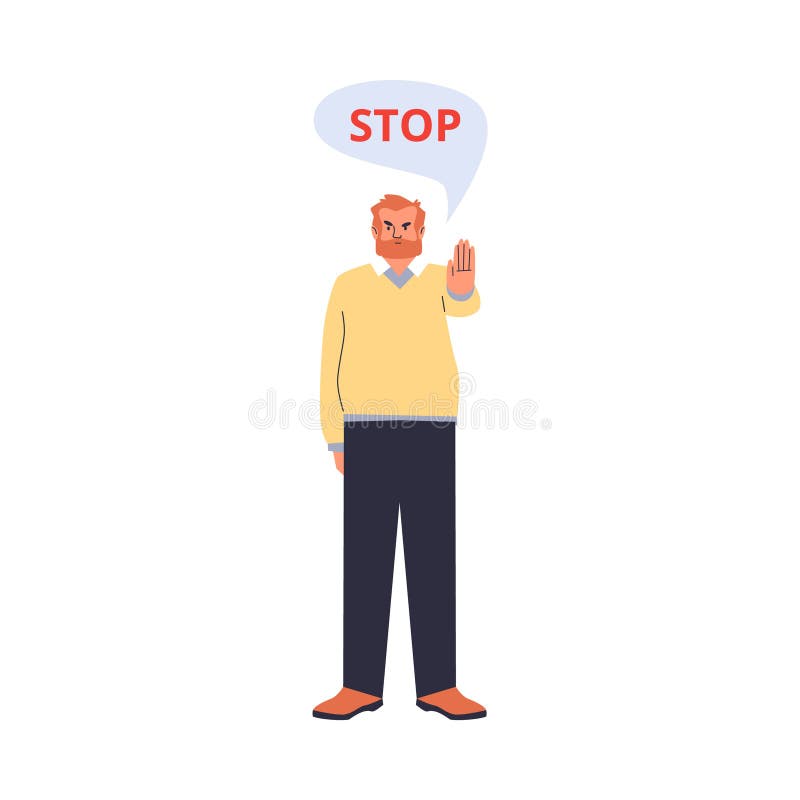 Decisive Serious Bearded Male Demonstrate STOP Sign with Hand Gesture ...
