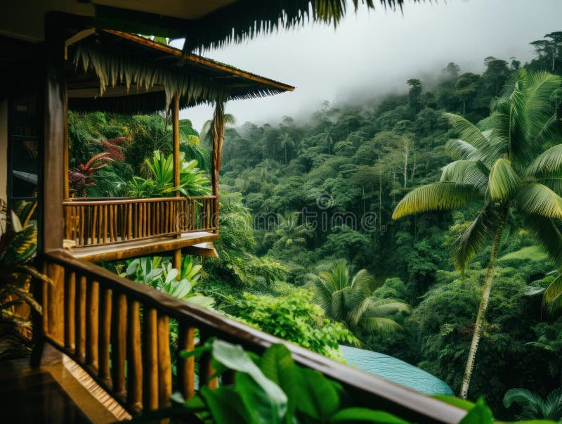 A Deck with a Balcony Overlooking a Forest Stock Illustration ...