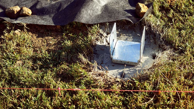Deck Bracket Set into Concrete for Strength Stock Photo - Image of ...