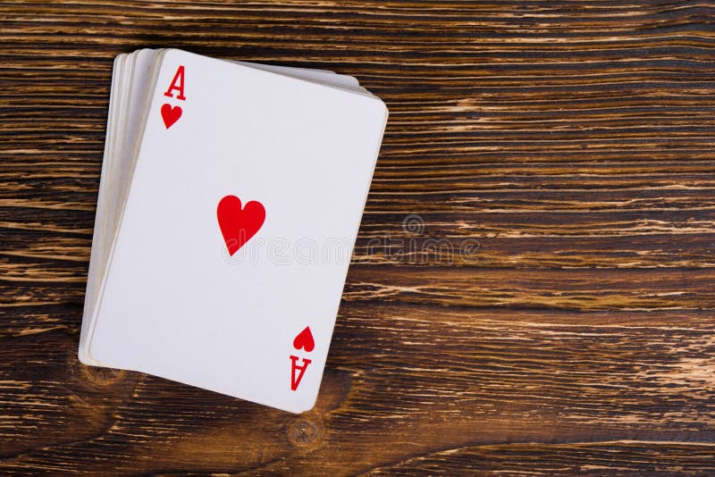Deck of Cards with an Ace on a Dark Wooden Table Stock Image - Image of ...
