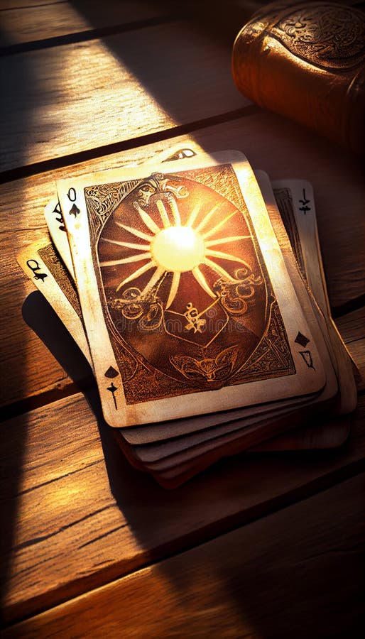 Deck of Cards on the Table in the Rays of Light Stock Illustration ...